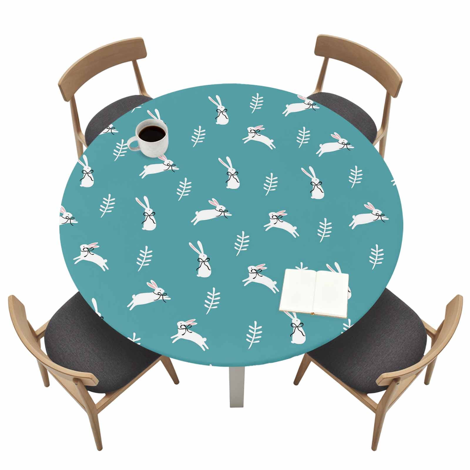 Easter Bunny Round Fitted Tablecloth with Elastic Edge Simple Abstract ...