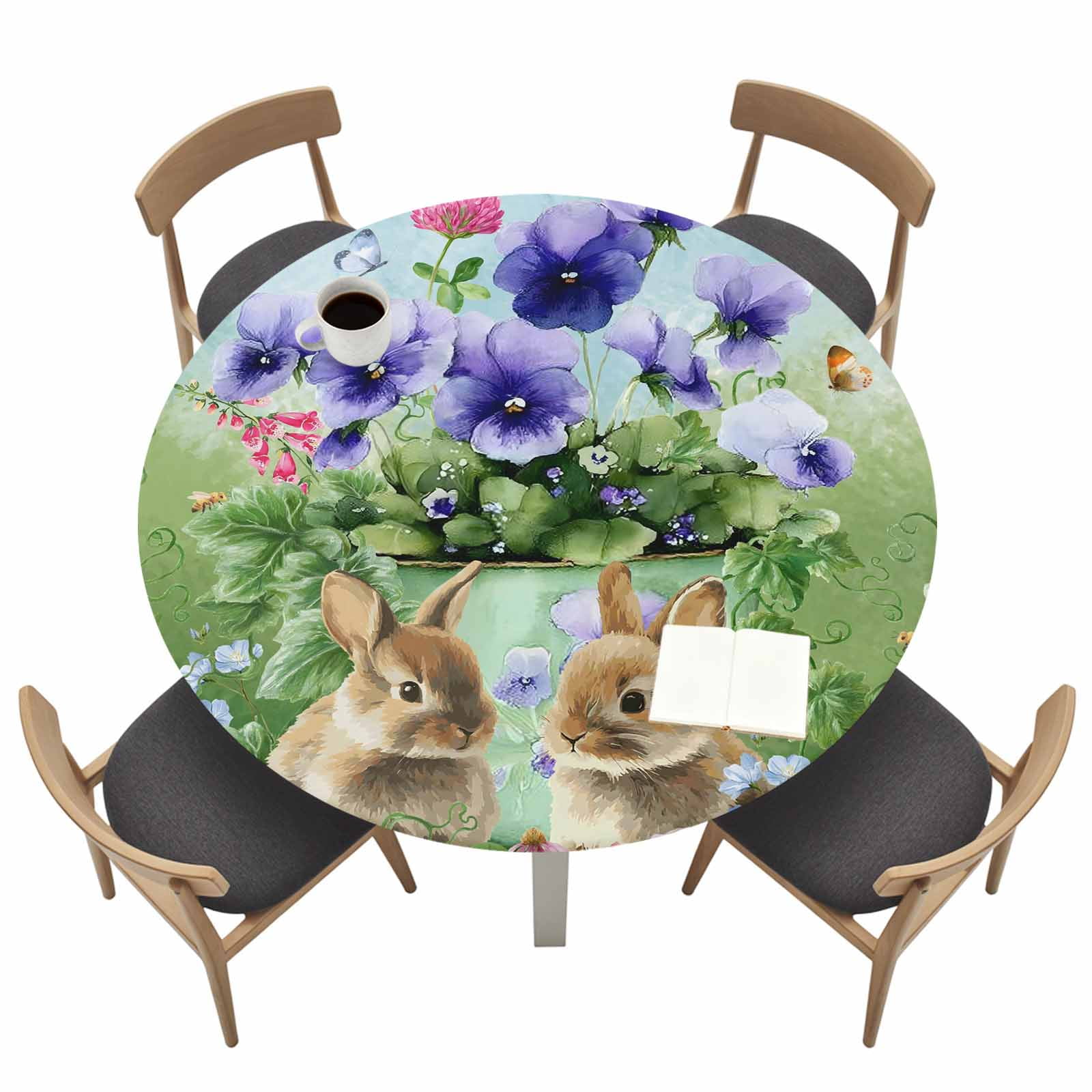 Easter Bunny Round Fitted Tablecloth with Elastic Edge Watercolor ...