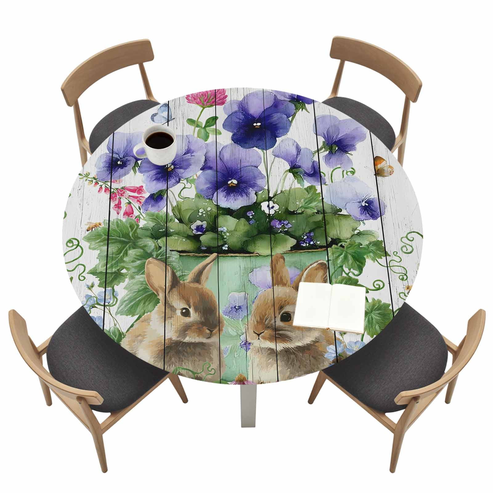 Easter Bunny Round Fitted Tablecloth with Elastic Edge Watercolor ...