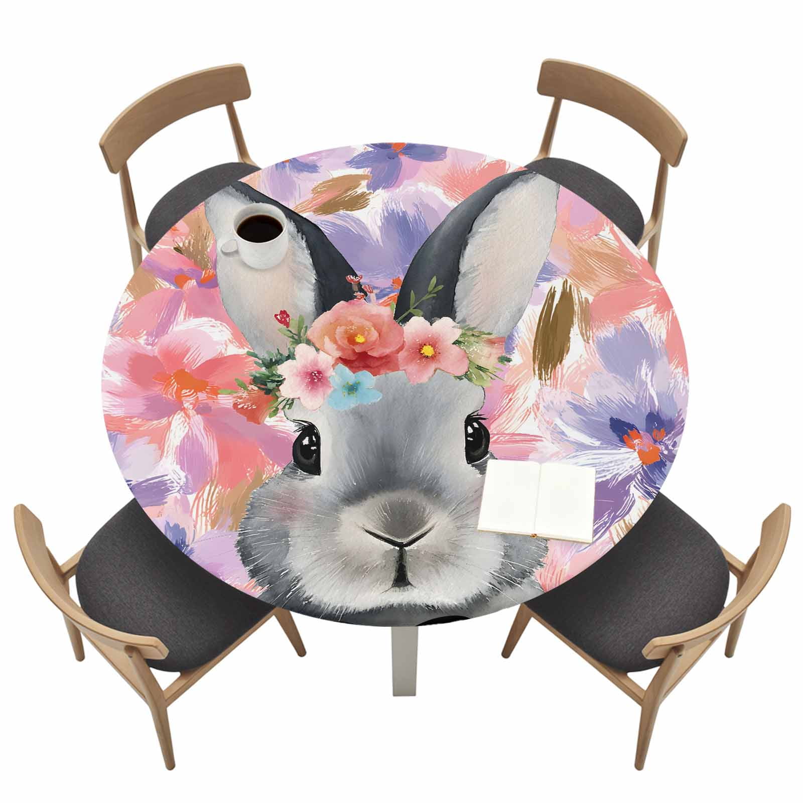 Easter Bunny Round Fitted Tablecloth with Elastic Edge Watercolor Red ...