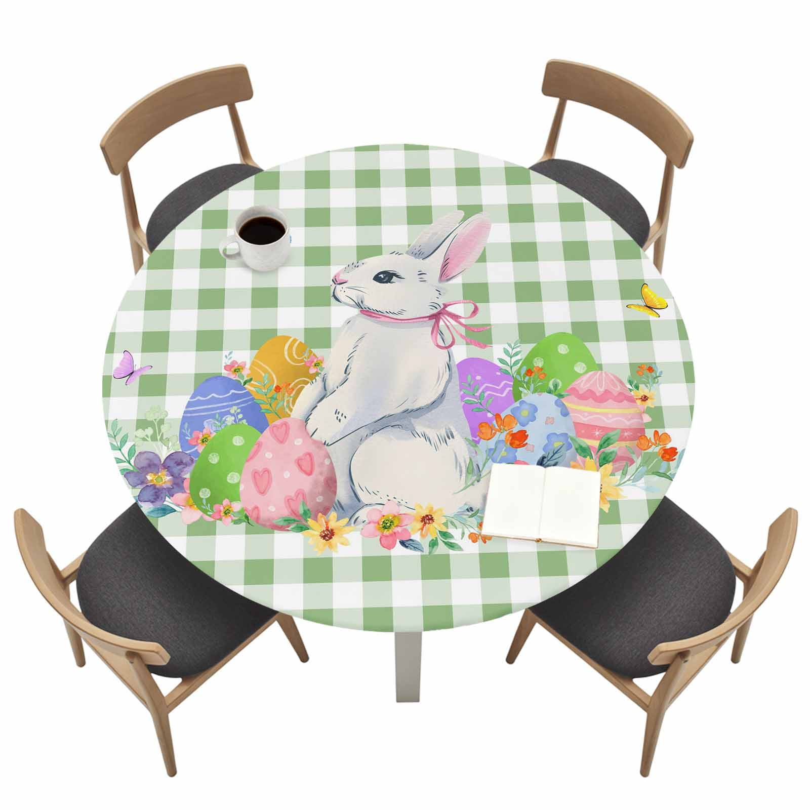 Easter Bunny Round Fitted Tablecloth with Elastic Edge Watercolor ...