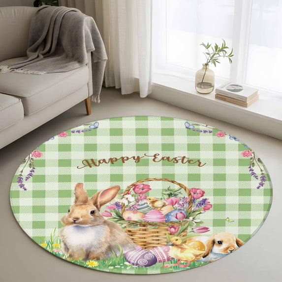 Easter Bunny Round Rug 3.3ft Washable Circle Entryway Rugs Non Slip ...