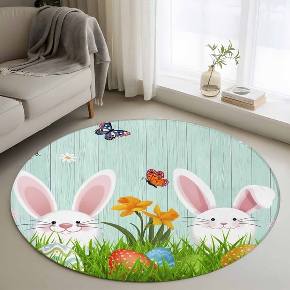 Easter Bunny Round Rug 3ft Washable Circle Entryway Rugs Non Slip ...