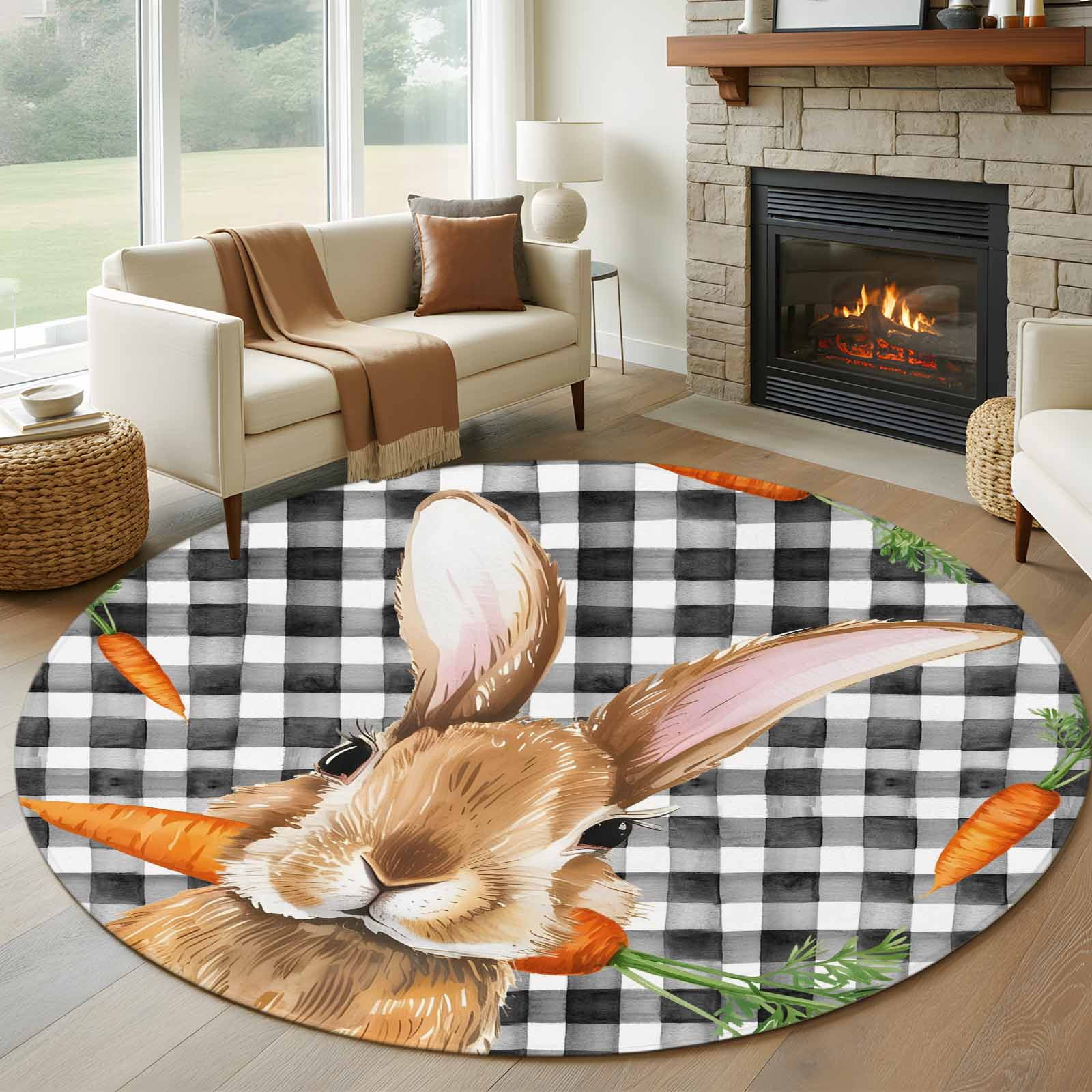 Easter Bunny Round Rug 6ft Washable Circle Kitchen Rugs Non Slip Spring ...