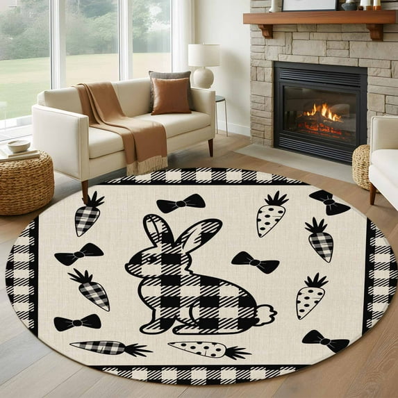 Easter Bunny Round Rug 6ft Washable Circle Kitchen Rugs Non Slip Srping ...