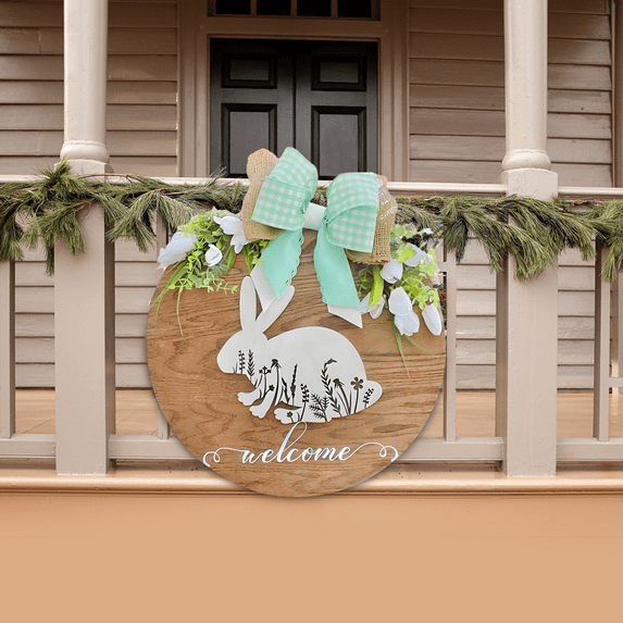 Easter Bunny Round Sign, Easter Decorative Round Plaque With Bunny ...