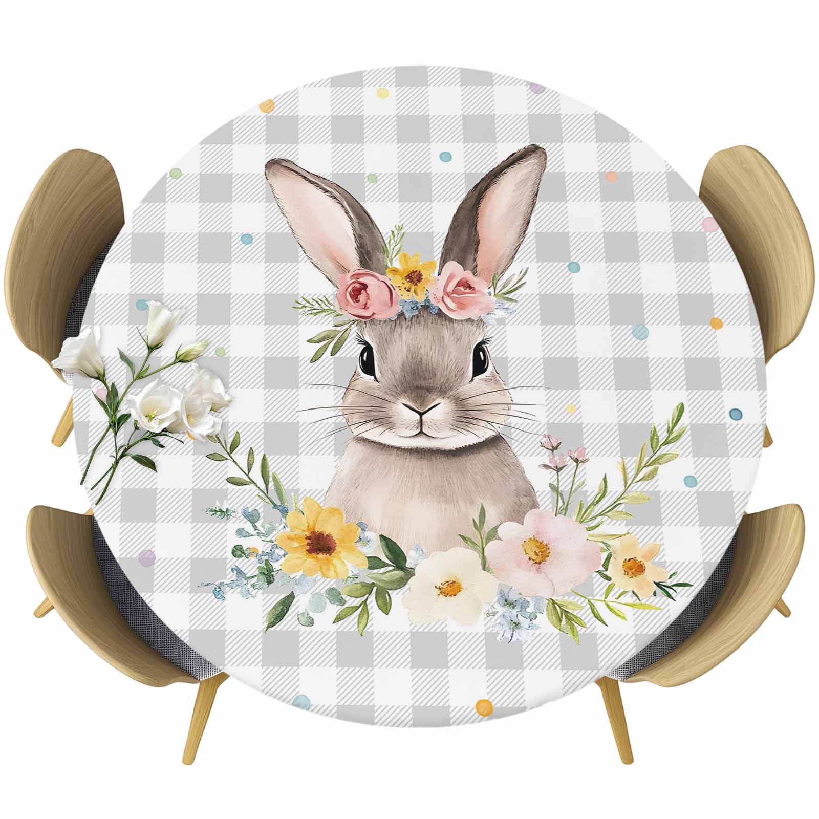 Easter Bunny Round Tablecloth 55-60 Inch Round Fitted Table Cloth with ...