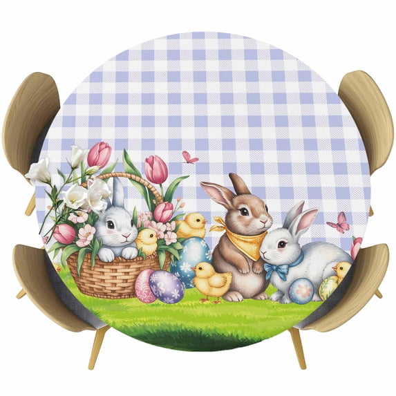 Easter Bunny Round Tablecloth, Fitted Table Cover with Elastic for 36 ...