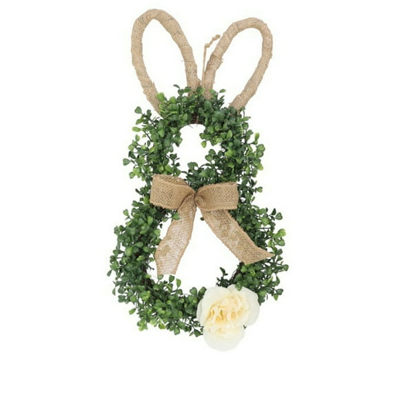 Easter Bunny-Shaped Wreath with Green Leaves & Bow, Easter Rabbit Ear ...