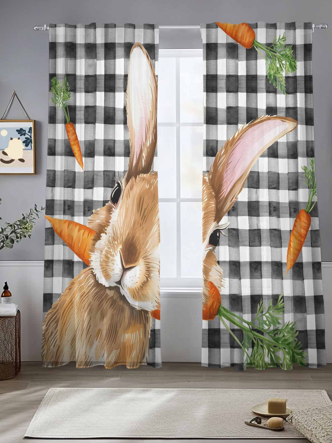 Easter Bunny Sheer Curtains 2 Panels Set, 52'' Wx84''L Watercolor Brown ...
