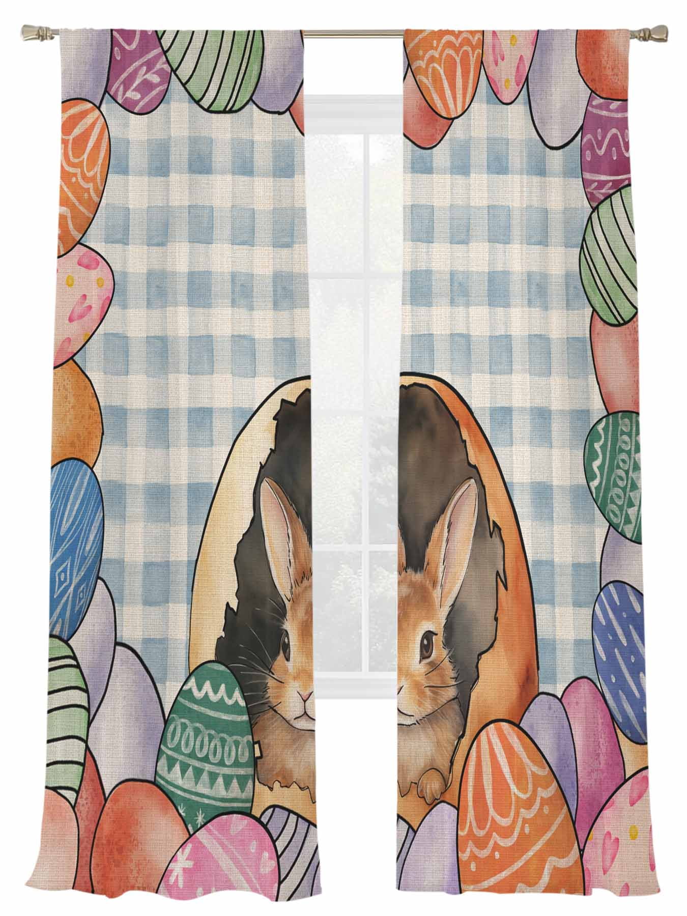 Easter Bunny Sheer Curtains 2 Panels Set Rabbit Colorful Eggs Blue ...