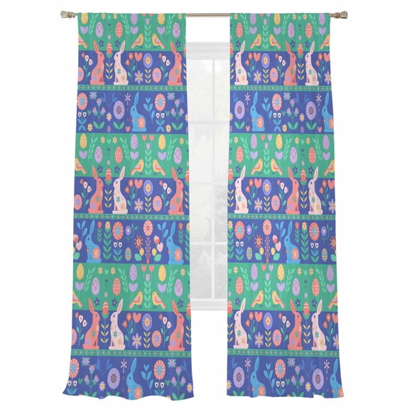 Easter Bunny Sheer Curtains 2 Panels Set Rabbits Easter Eggs Floral ...