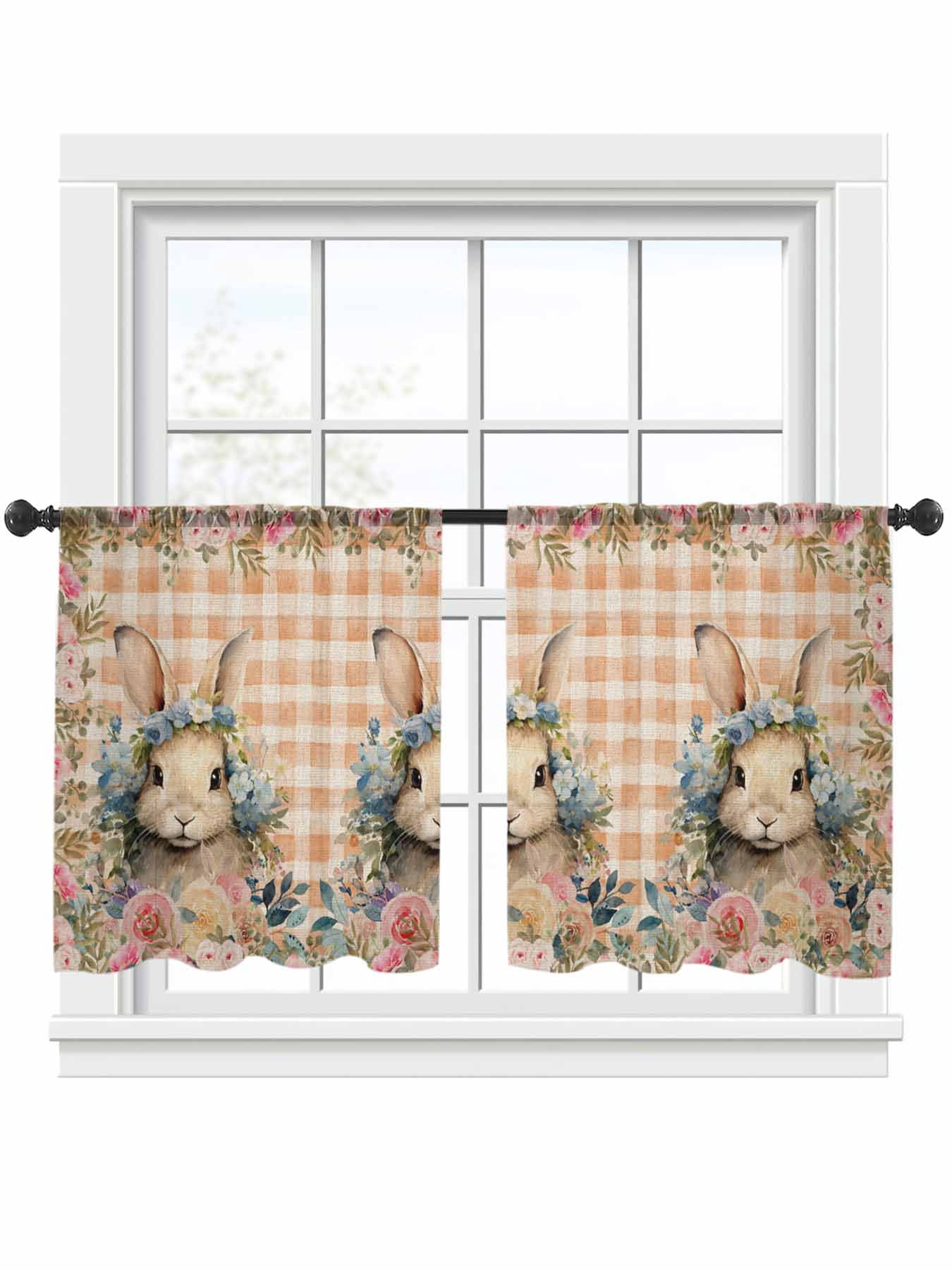 Easter Bunny Sheer Curtains 2 Panels Set Rabbits with Wreath Pink ...