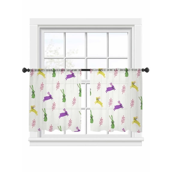 Easter Bunny Sheer Curtains 2 Panels Set Simple Abstract Purple Yellow ...