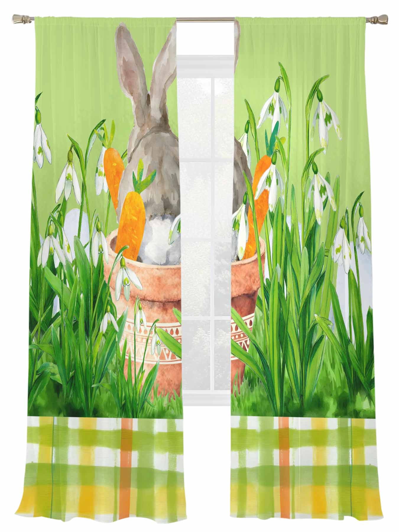 Easter Bunny Sheer Curtains 2 Panels Set Spring Bunny Sitting on A ...