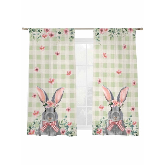 Easter Bunny Sheer Curtains 2 Panels Set Watercolor Spring Red Floral ...