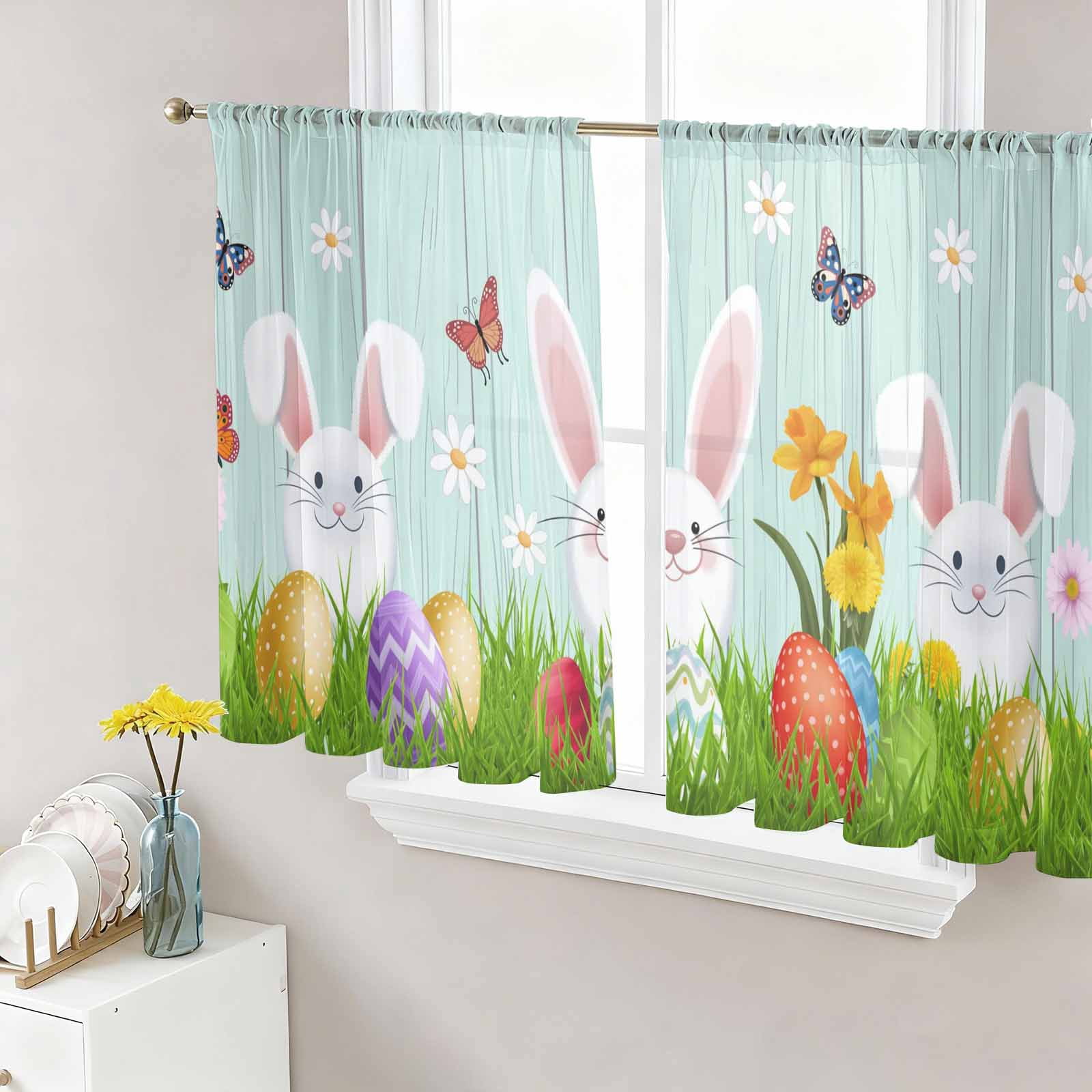 Easter Bunny Sheer Curtains 45 Inch Length 2 Panels Set Window ...