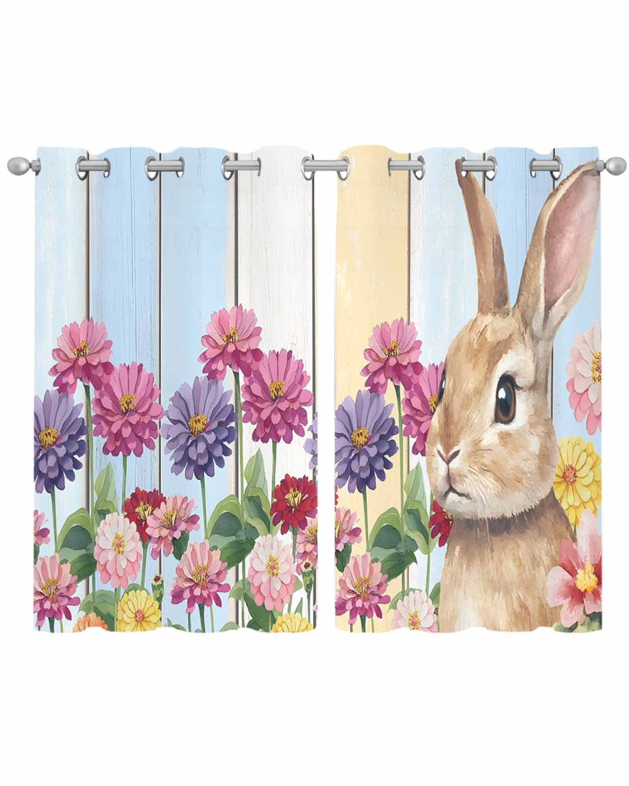 Easter Bunny Sheer Curtains 54 Inch Length 2 Panels Set for Living Room ...