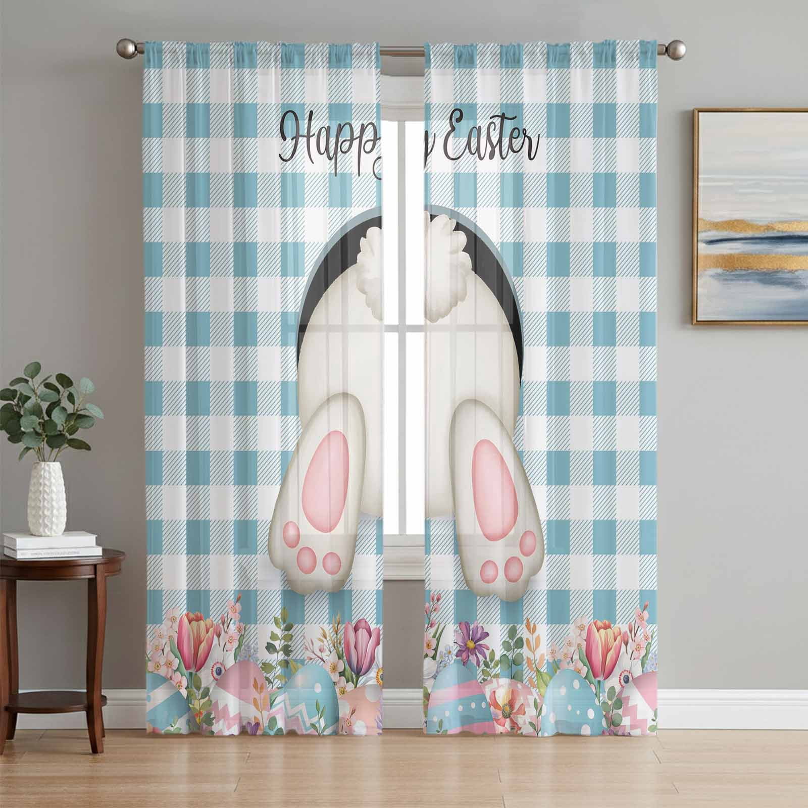 Easter Bunny Sheer Curtains 72 Inch Length 2 Panels Set, Colorful Eggs ...