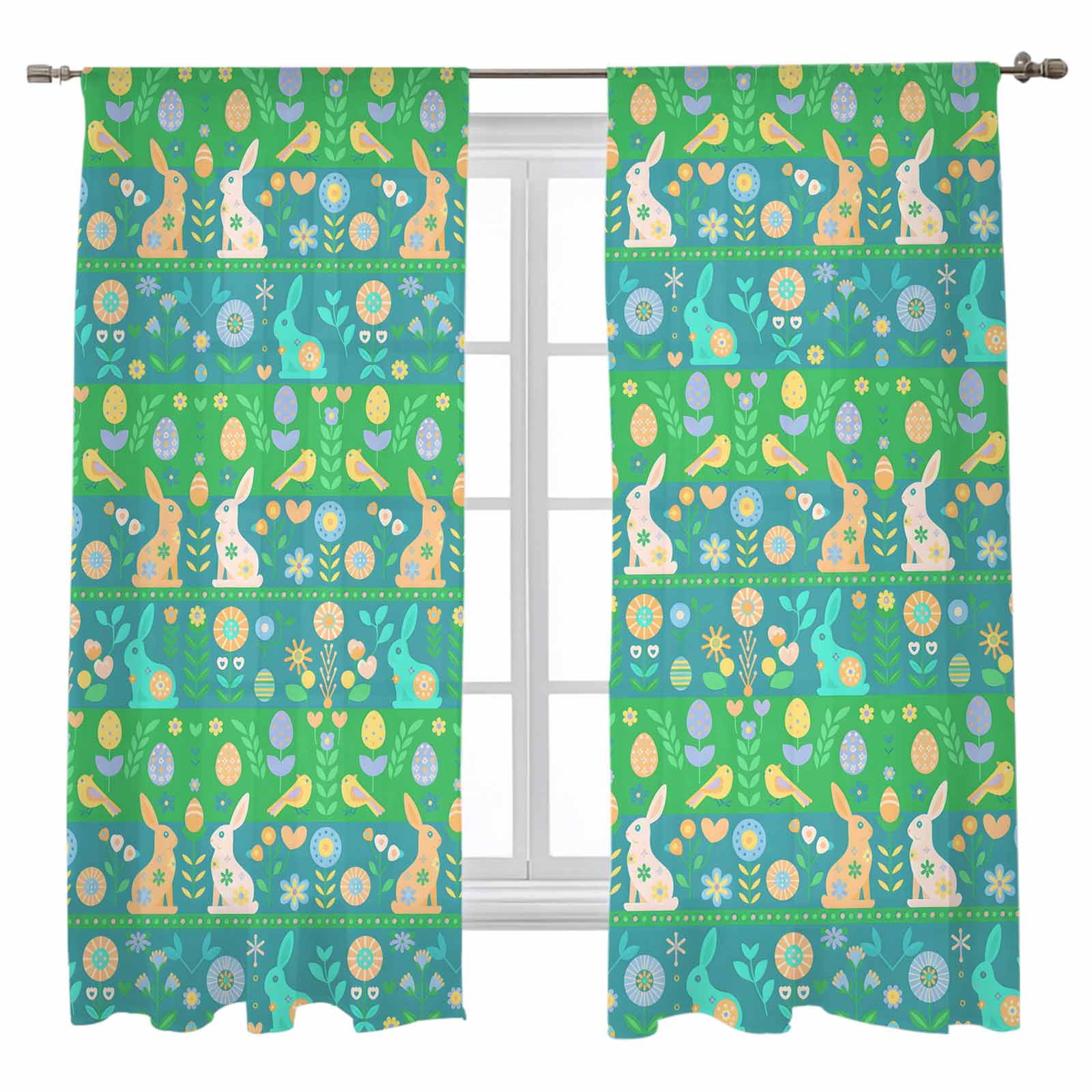 Easter Bunny Sheer Curtains 72 inches Long, Rabbits Easter Eggs Floral ...