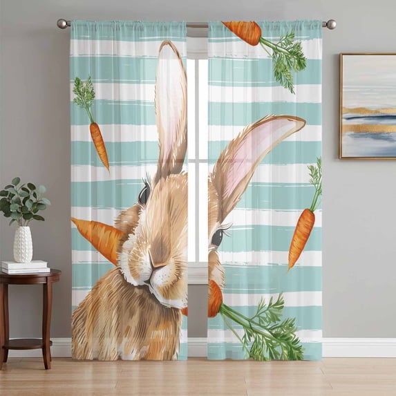 Easter Bunny Sheer Curtains 84 Inch Length 2 Panels Set, Spring Rabbits ...