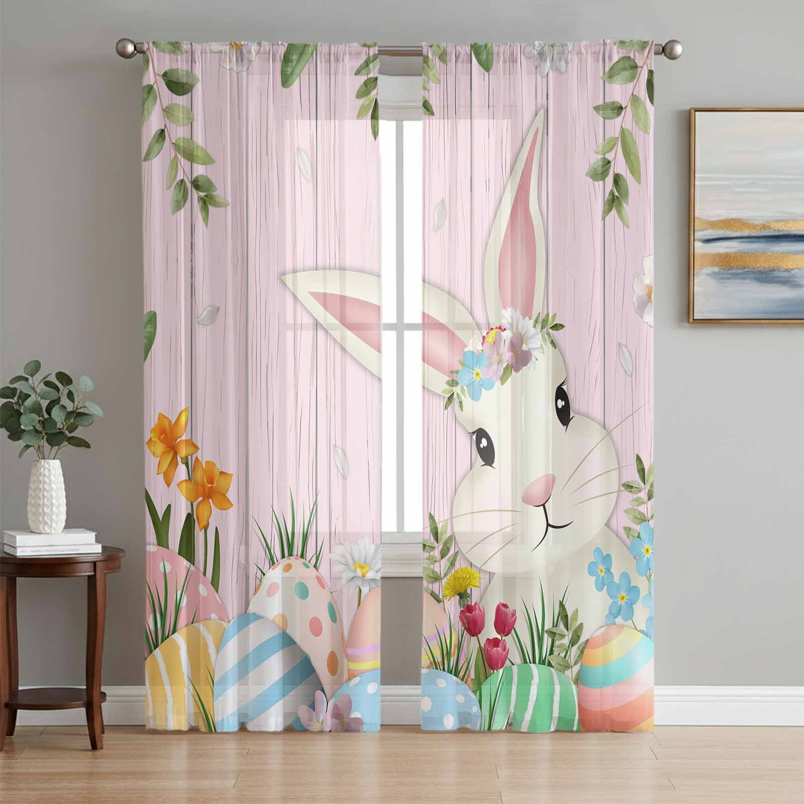 Easter Bunny Sheer Curtains 84 Inch Length 2 Panels Set, Spring ...