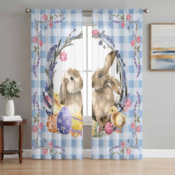 Easter Bunny Sheer Curtains 96 Inch Length 2 Panels Set, Spring Easter ...