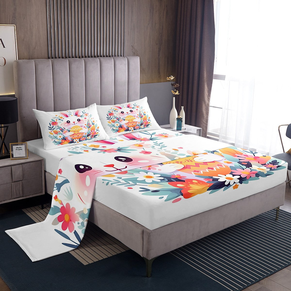 Easter Bunny Sheet Set Easter Gifts Cartoon Easter Eggs Bed Sheets Set ...