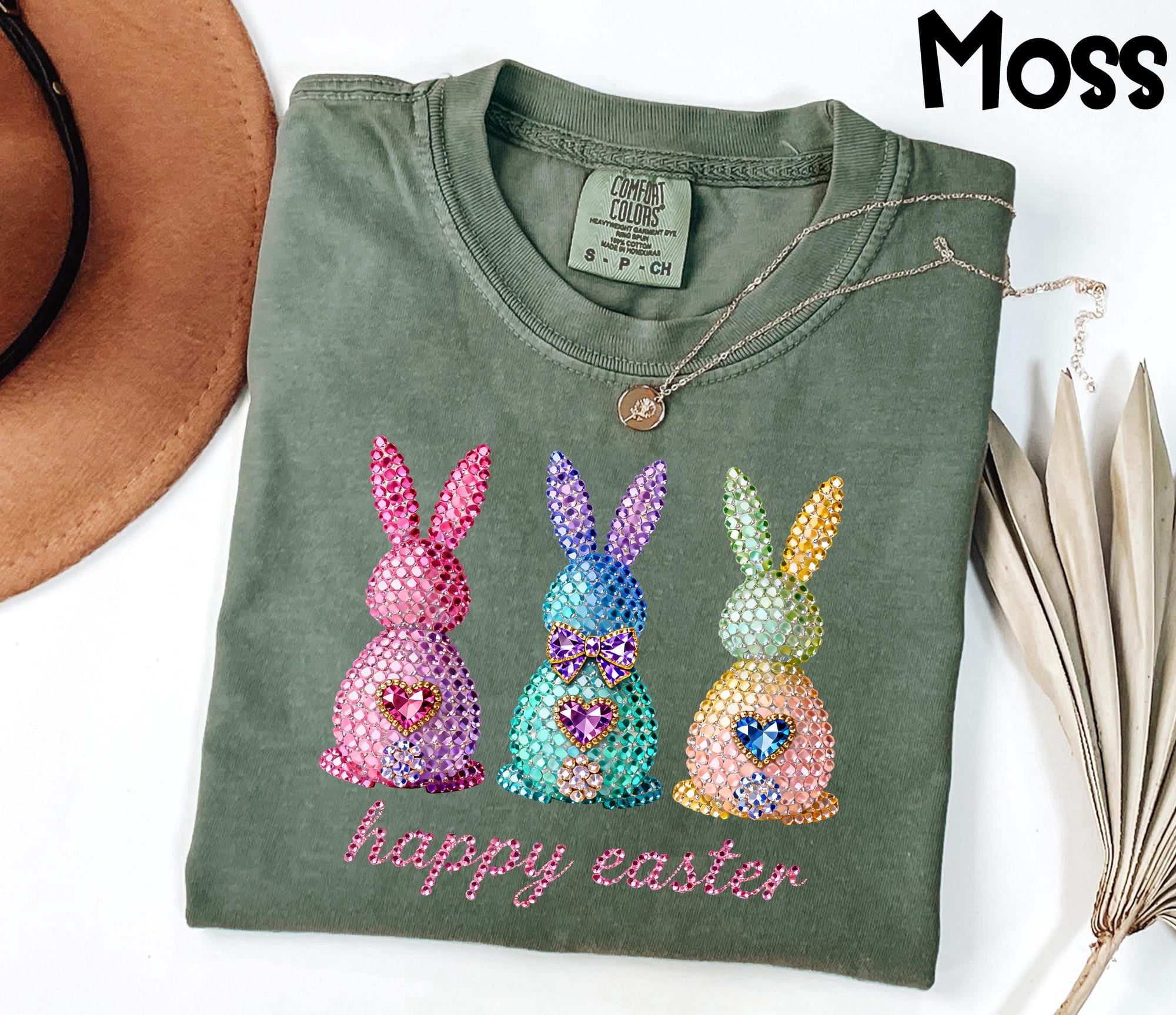 Easter Bunny Shirt Happy Easter Rhinestone Tee Bedazzled Holiday Top ...