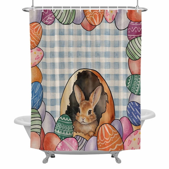 Easter Bunny Shower Curtain for Bathroom, Rabbit Colorful Eggs Blue ...