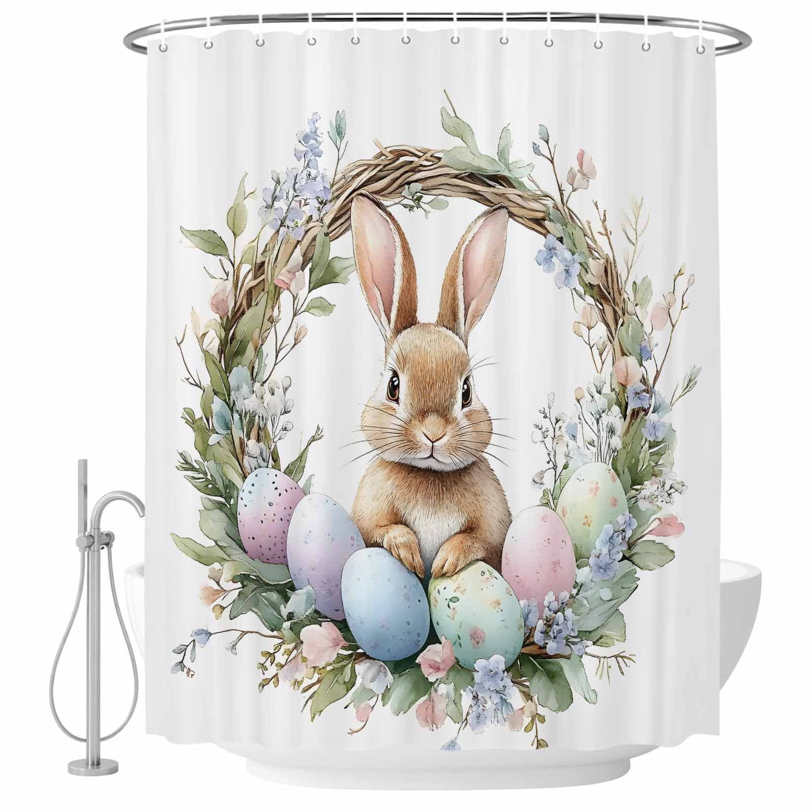 Easter Bunny Shower Curtain Set - Extra Long 72" x 96" Washable Bathtub ...