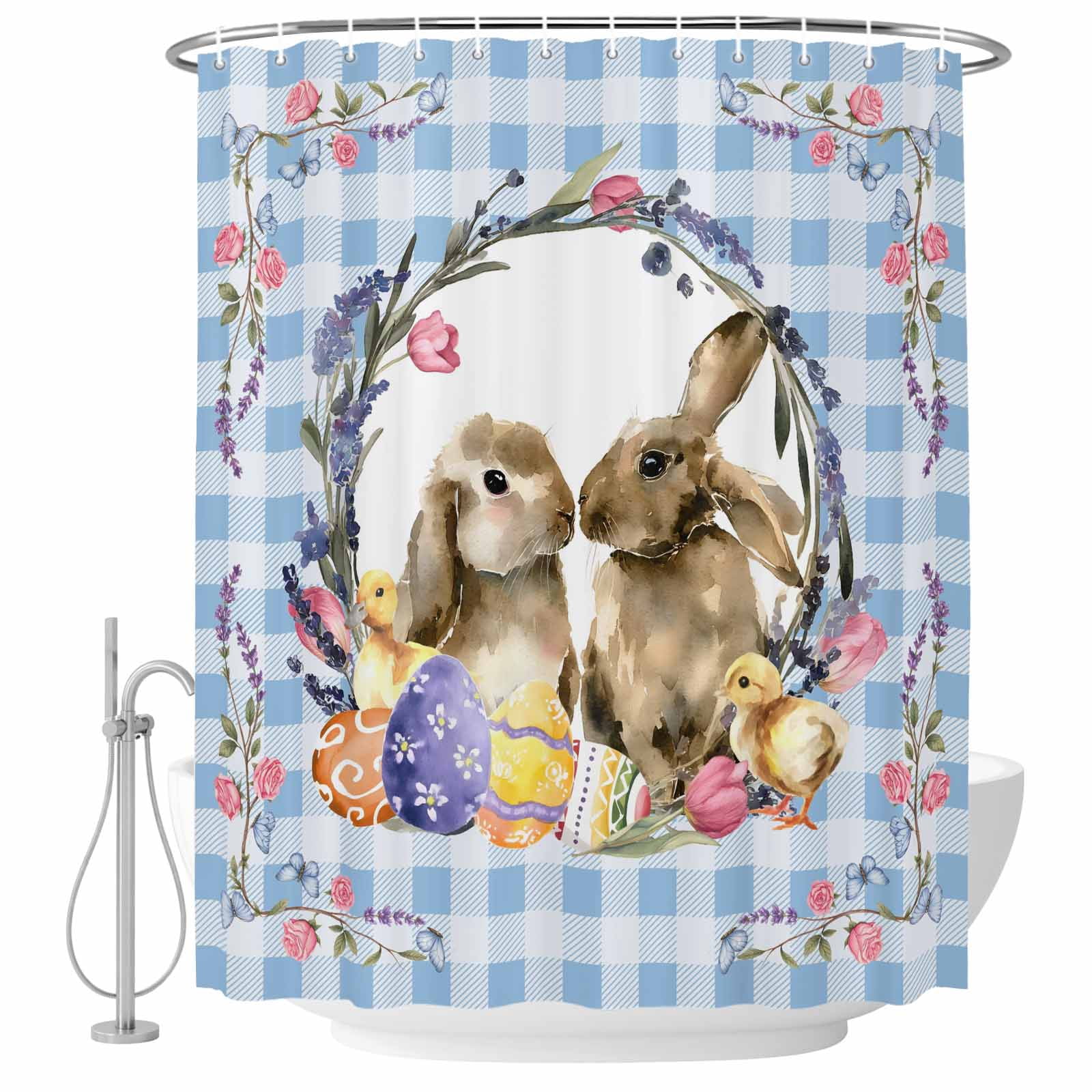 Easter Bunny Shower Curtain Set - Small 36" x 72" Washable Bathtub ...