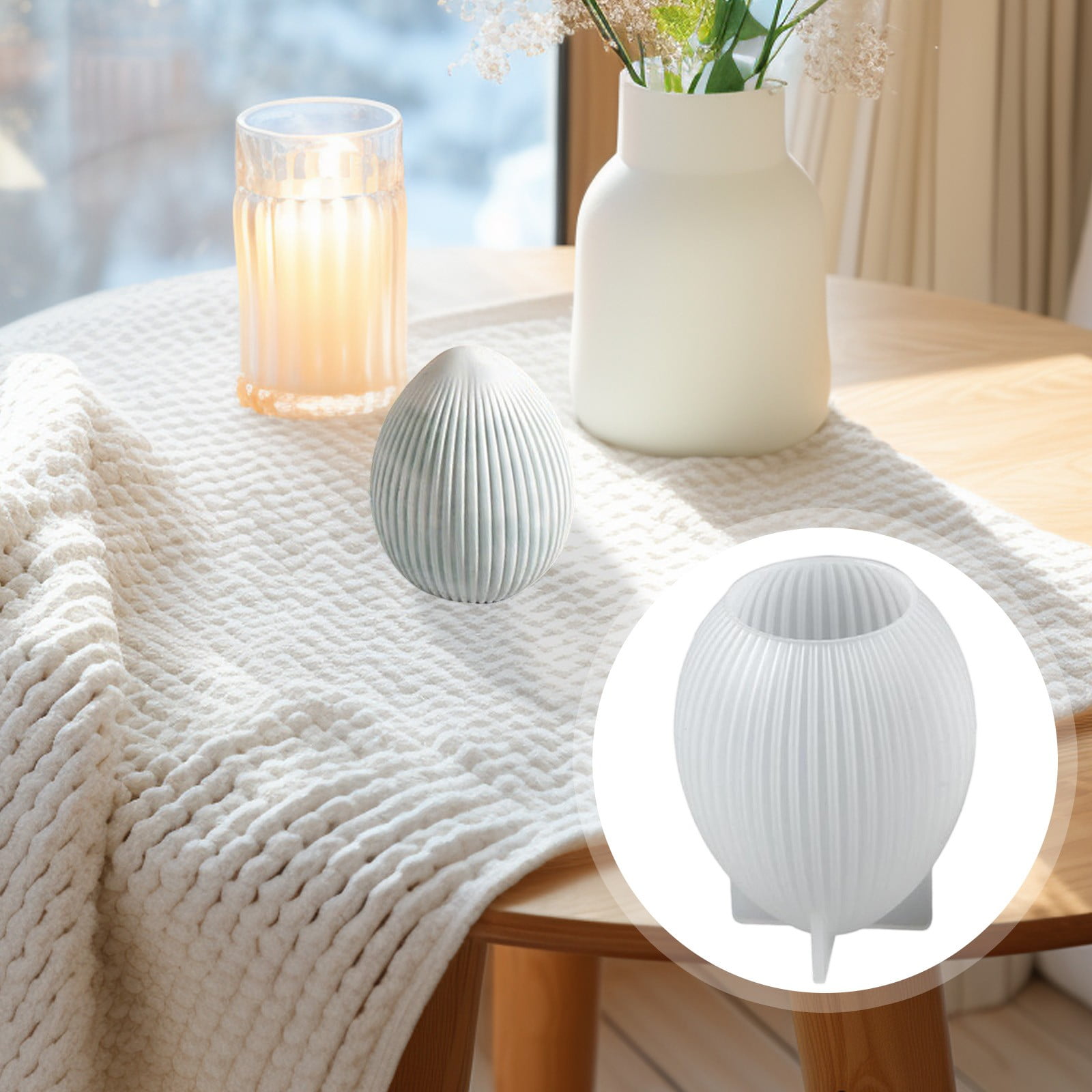 Easter Bunny Silicone Mold for Resin Candles, 3D Striped Candle Holder ...