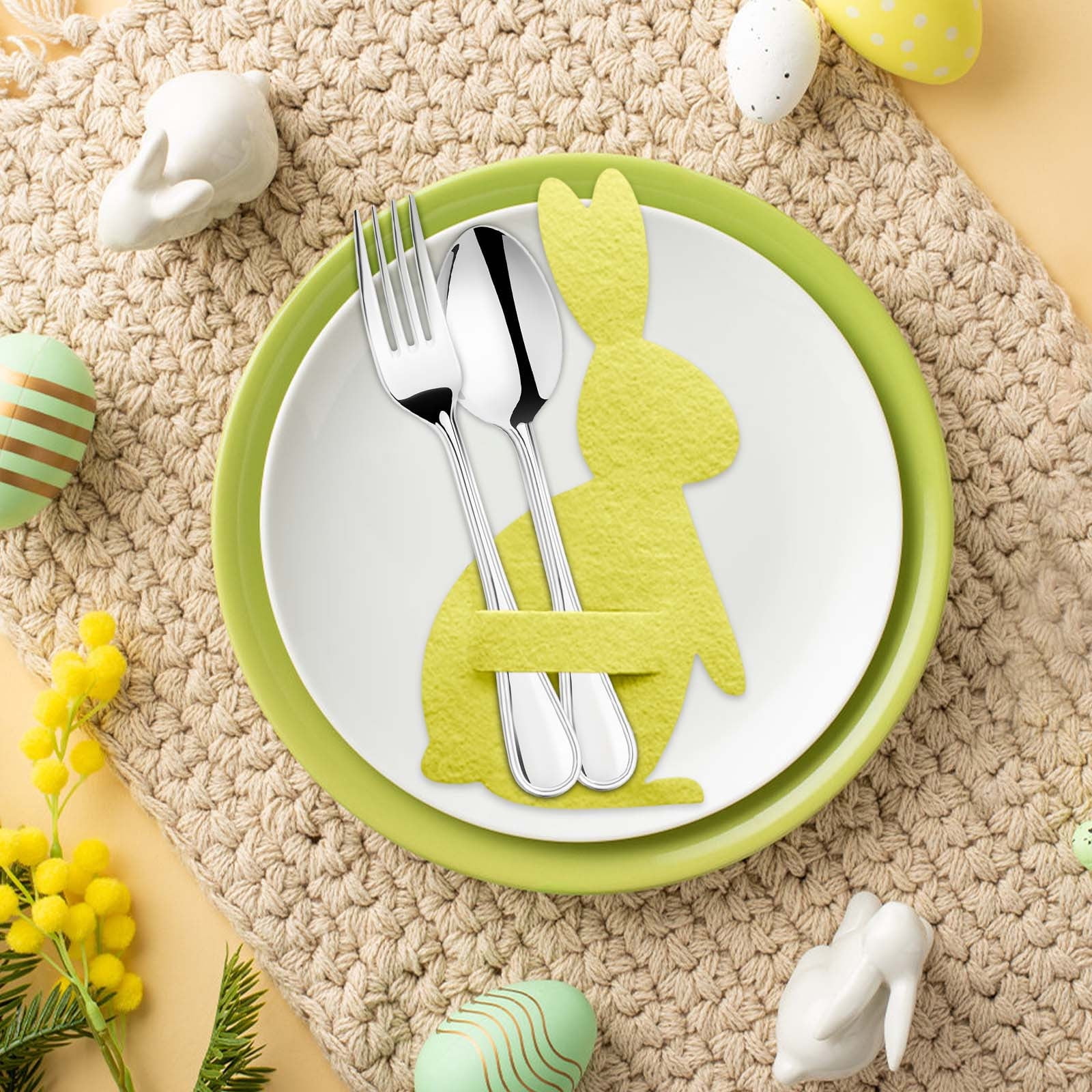 Easter Bunny Silverware Holder Set - 4 Piece Decorative Cutlery Pouches ...