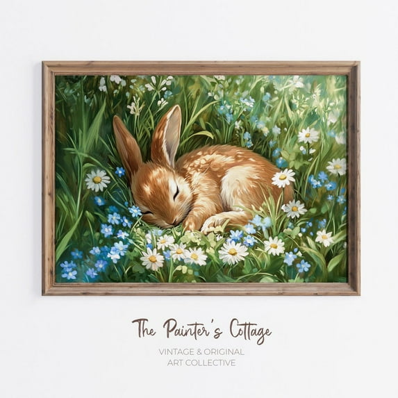 Easter Bunny, Spring Animal Decor, Farmhouse Bunny Art, Pastel Bunny ...