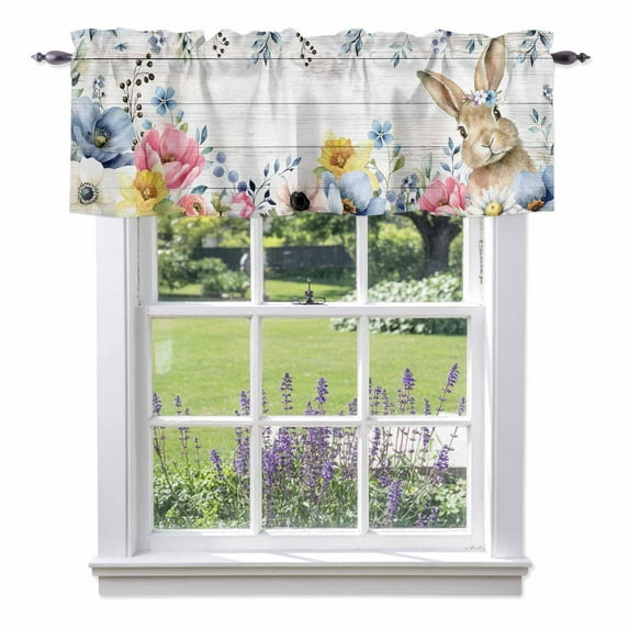 Easter Bunny Spring Floral Valances for Windows,Rod Pocket Valance for ...