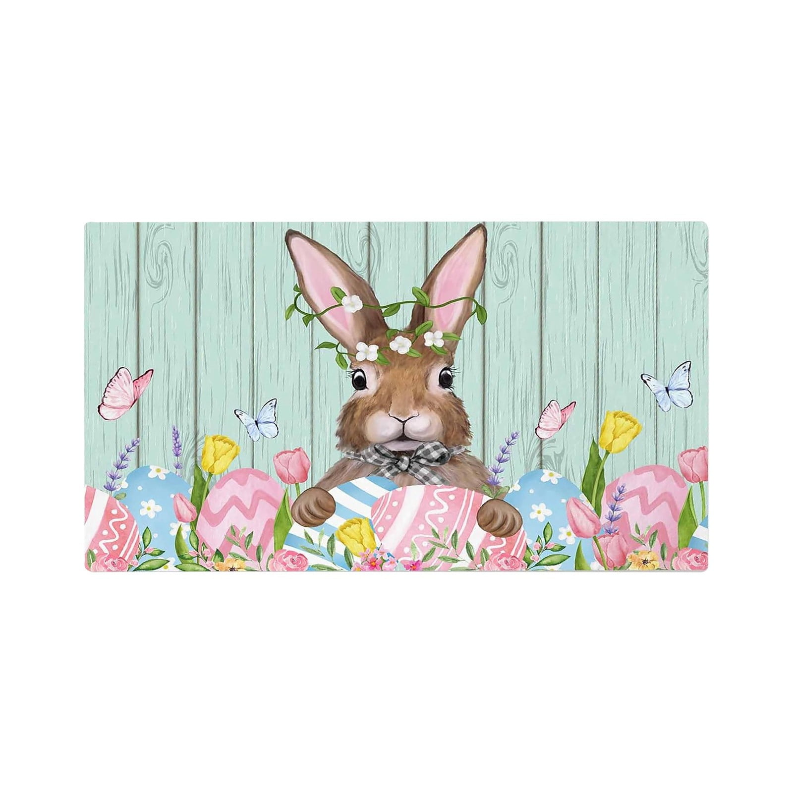 Easter Bunny Spring Flowers Entrance Floor Mat Fun Doormat Green ...
