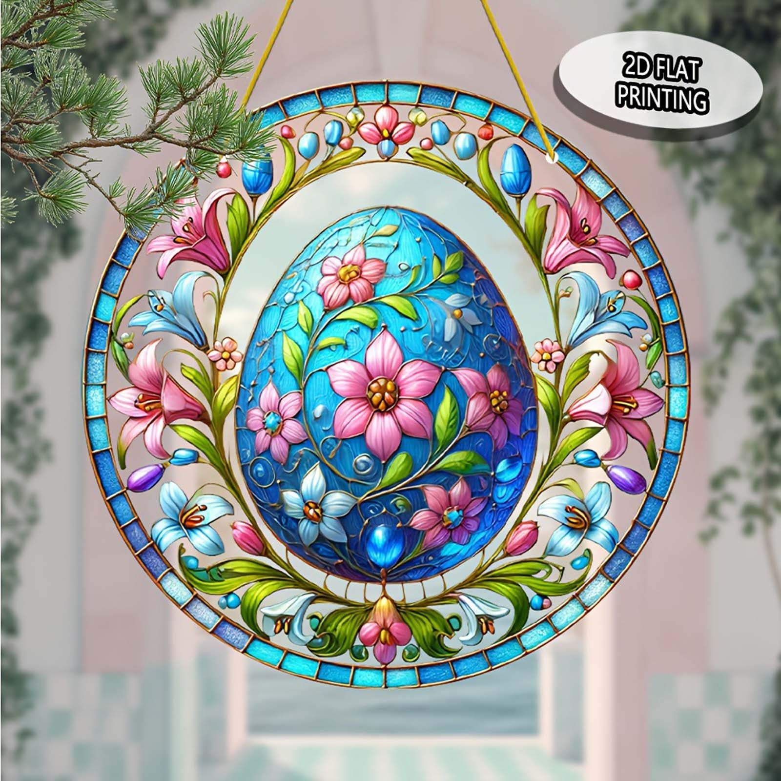 Easter Bunny Stained Glass Round Suncatcher Decorative Window Wall ...