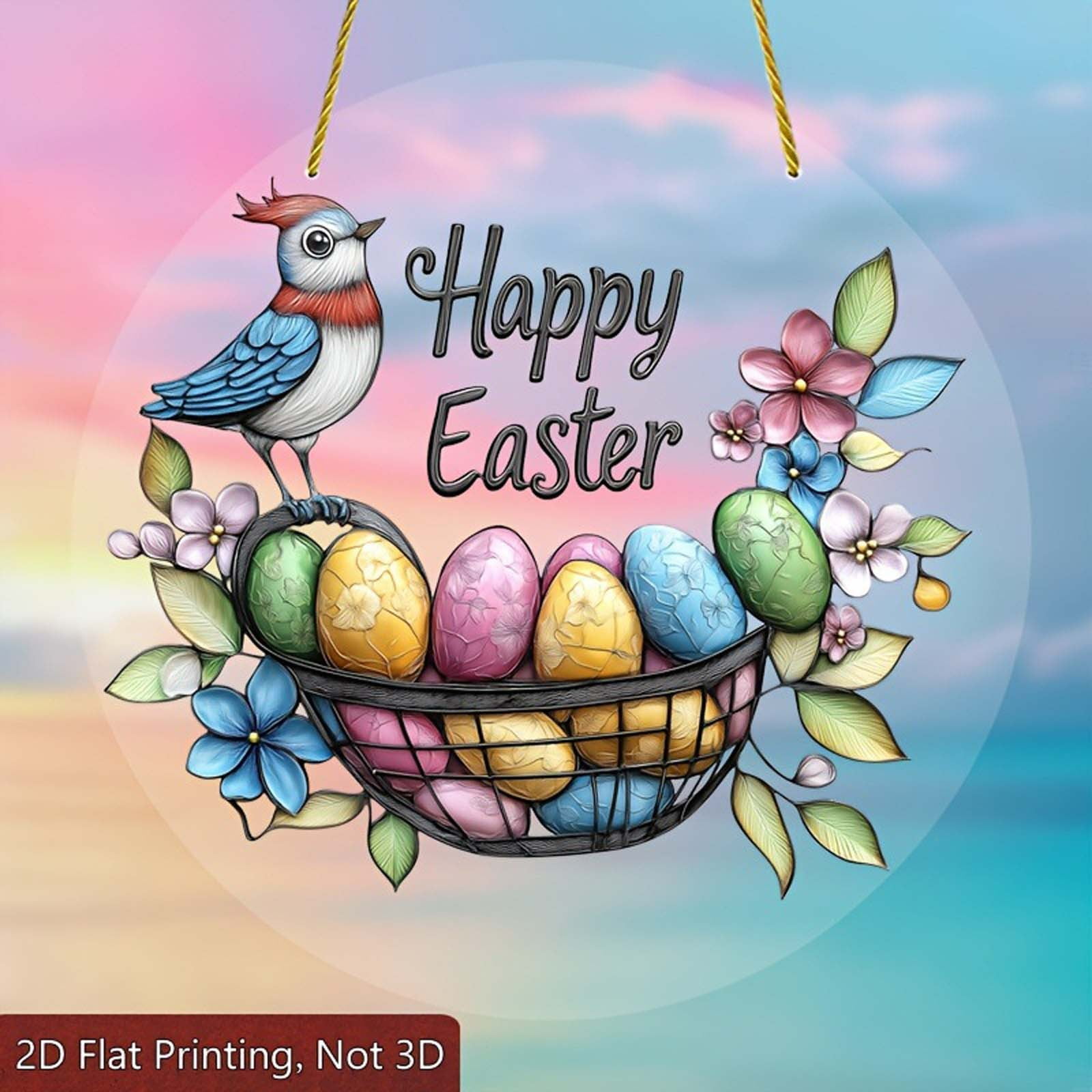 Easter Bunny Stained Glass Suncatcher, 8" Round Acrylic Window Hanging ...