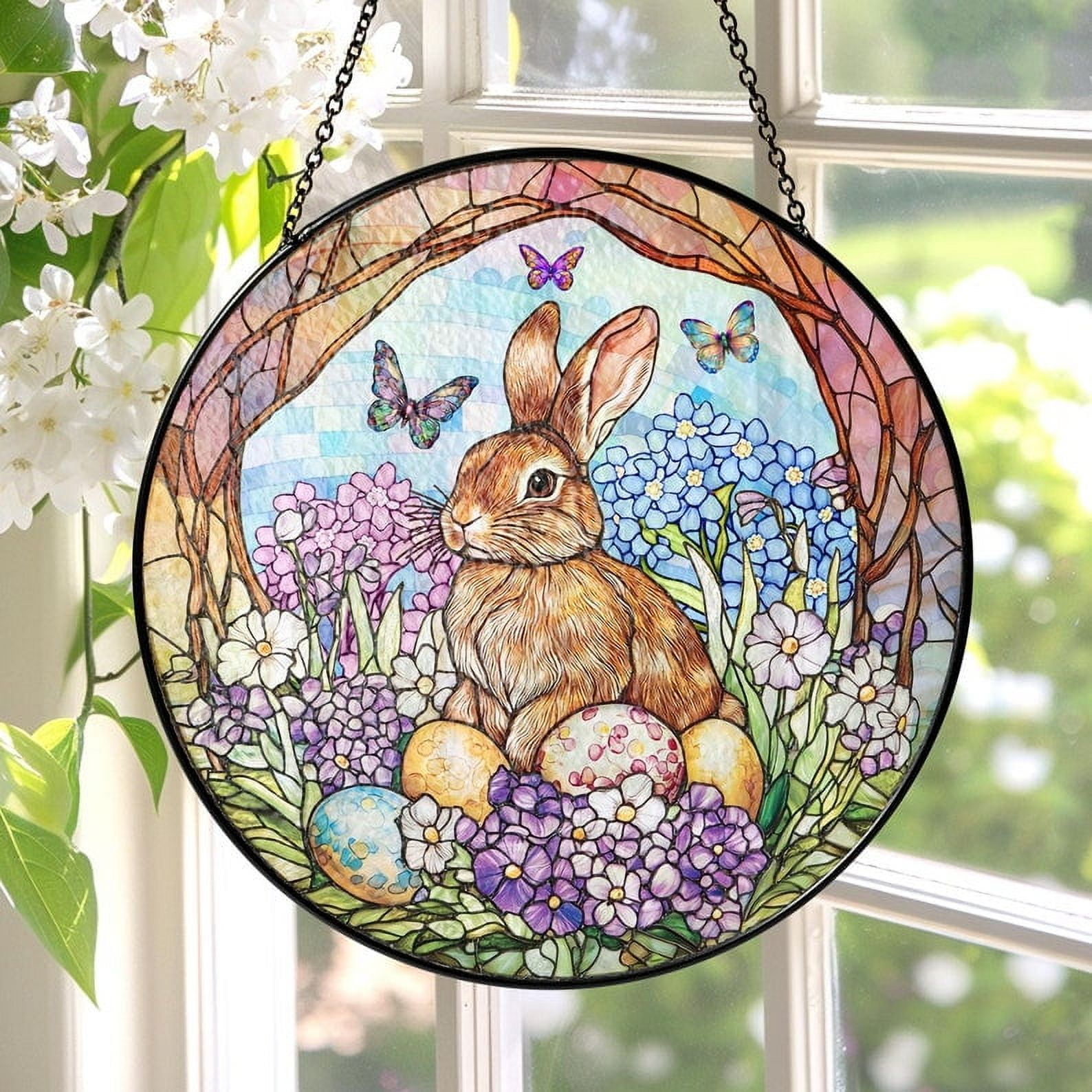 Easter Bunny Stained Glass Suncatcher, Easter Eggs Window Hanging ...