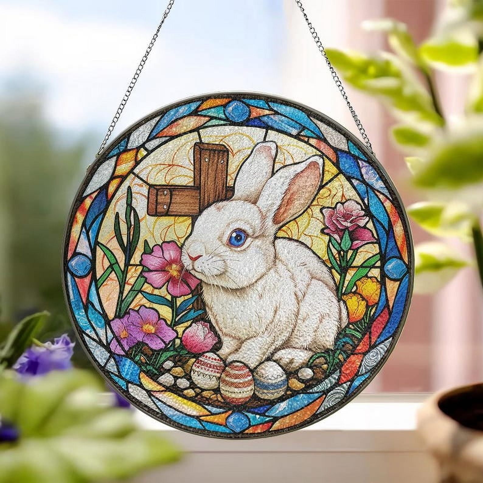 Easter Bunny Stained Glass Suncatcher, Easter Gift, Easter Eggs Window ...