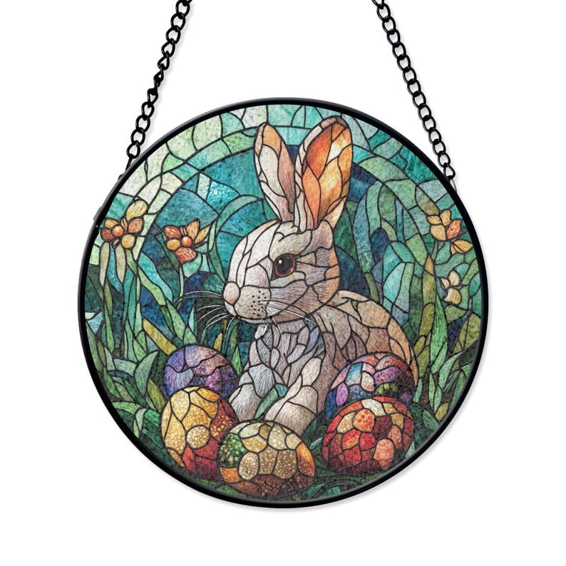 Easter Bunny Stained Glass Suncatcher, Spring Window Decor, Easter Egg ...