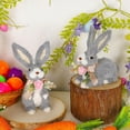 Easter Bunny Statue, Mini Standing Straw Grey Rabbit Couple Figurine ...