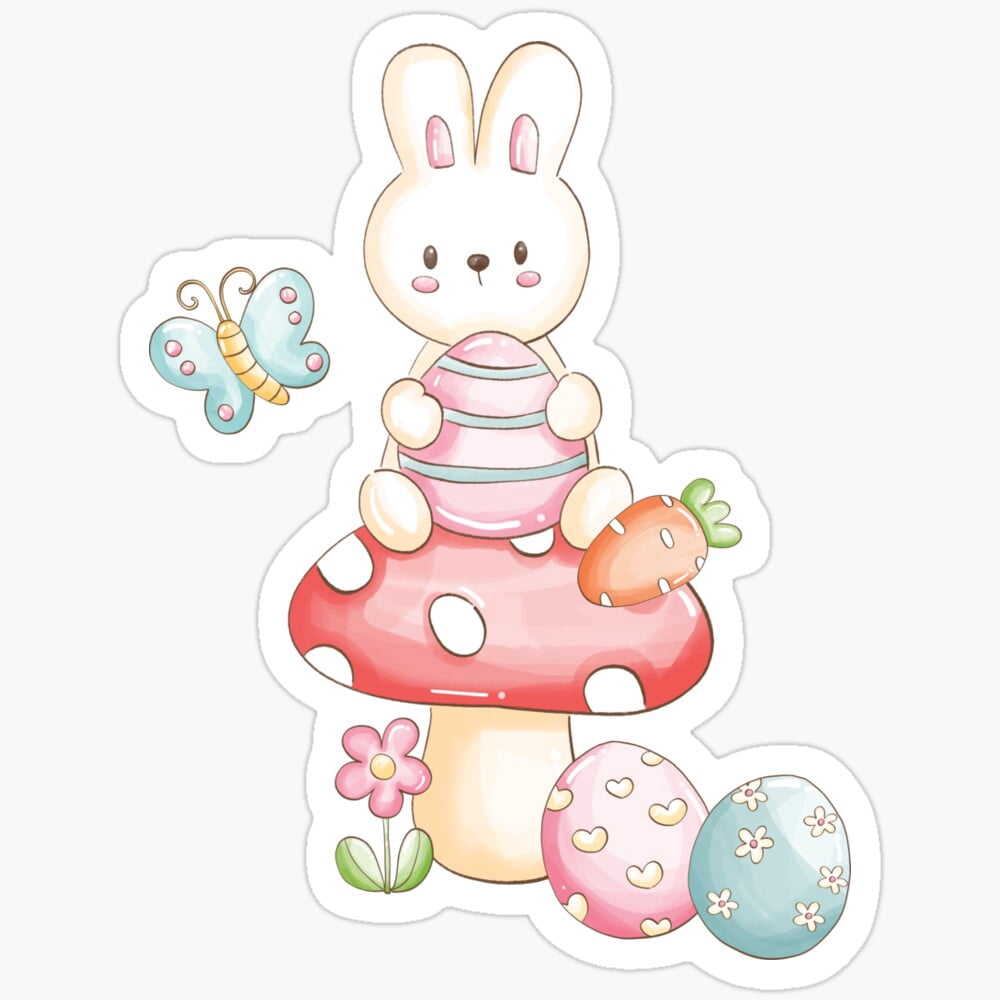 Easter Bunny Sticker - Bunny Rabbit, Chicken And Egg Kids Watercolor ...