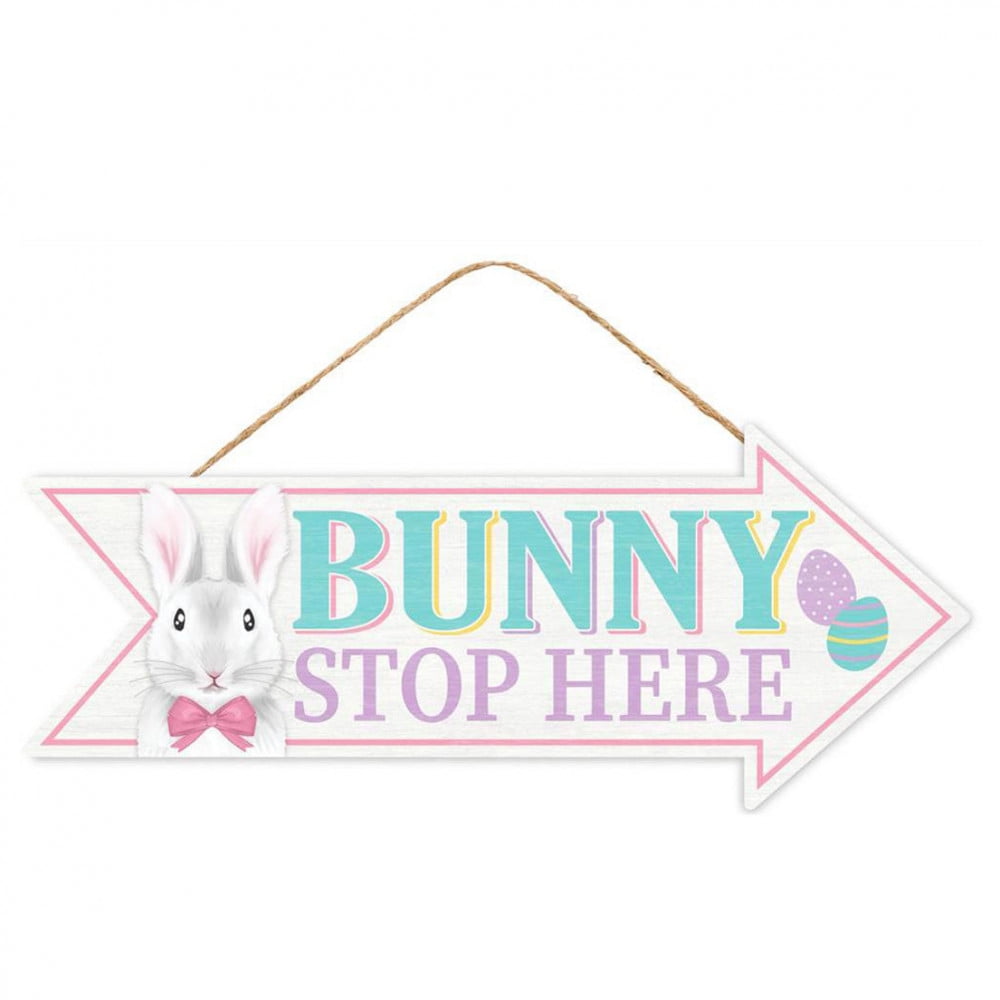 Easter Bunny Stop Here Arrow Sign - 16" x 6.75", Easter Eggs, Pastel ...