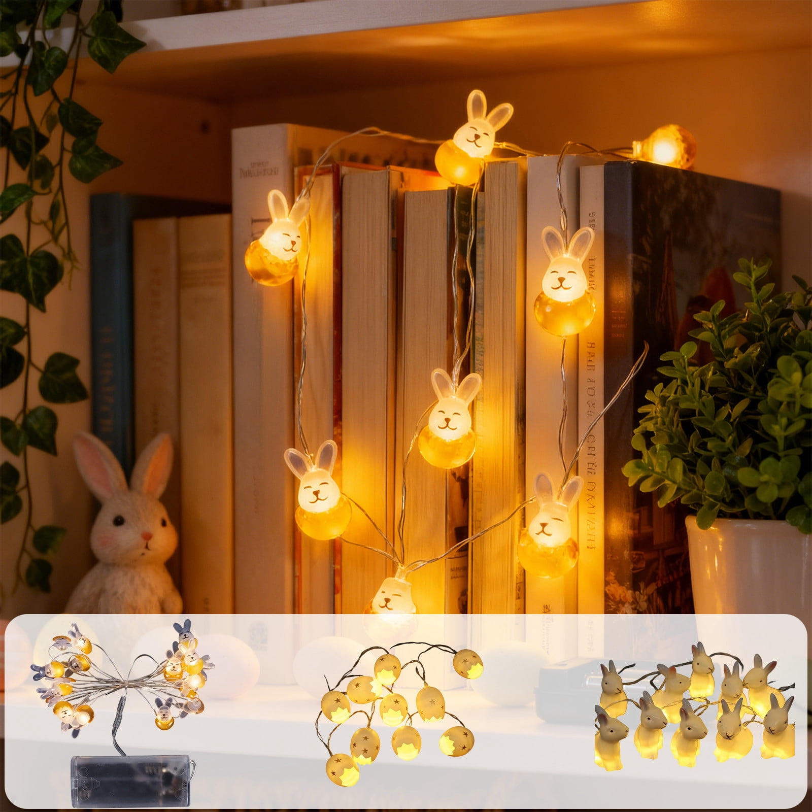 Easter Bunny String Lights - Festive Indoor Outdoor Decor, Warm White ...