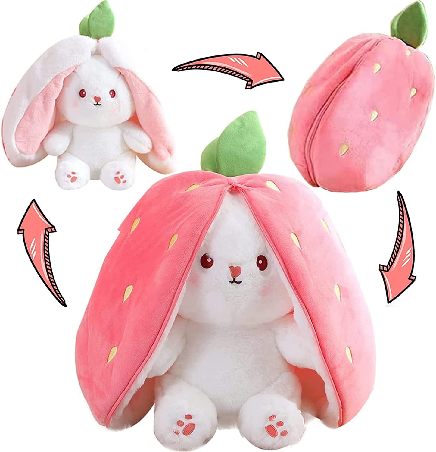 Easter Bunny Stuffed Animal, Carrot and Strawberry Bunny Plush Turn ...