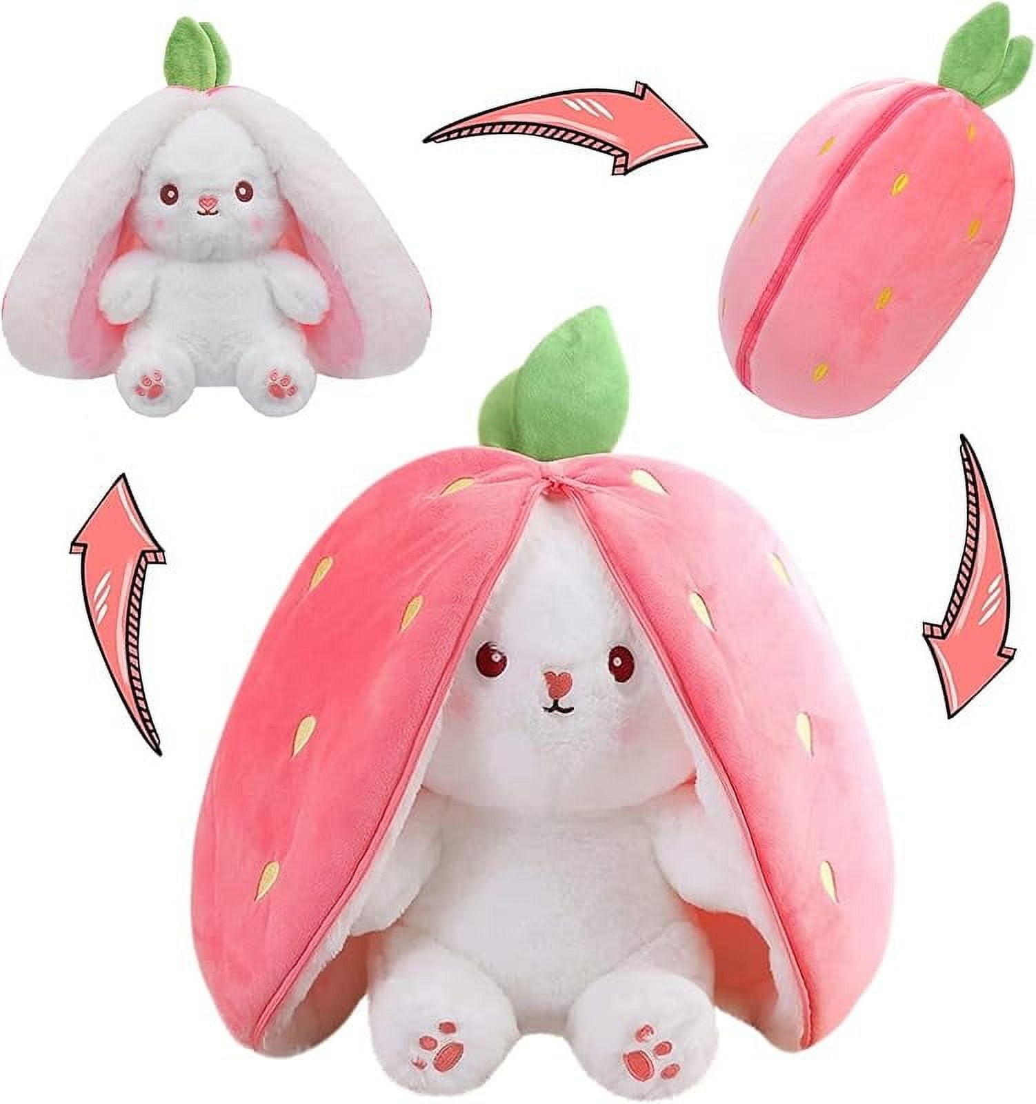 Easter Bunny Stuffed Animal, Carrot and Strawberry Bunny Plush Turn ...