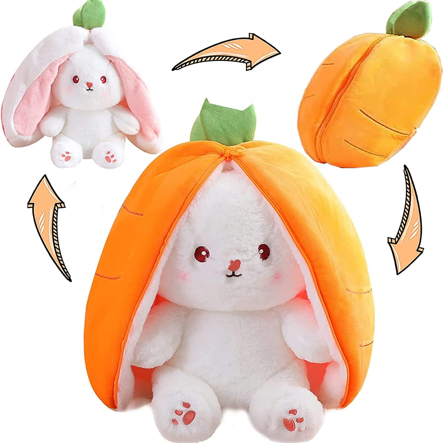 Easter Bunny Stuffed Animal, Reversible Rabbit Plush Pillow with Carrot ...