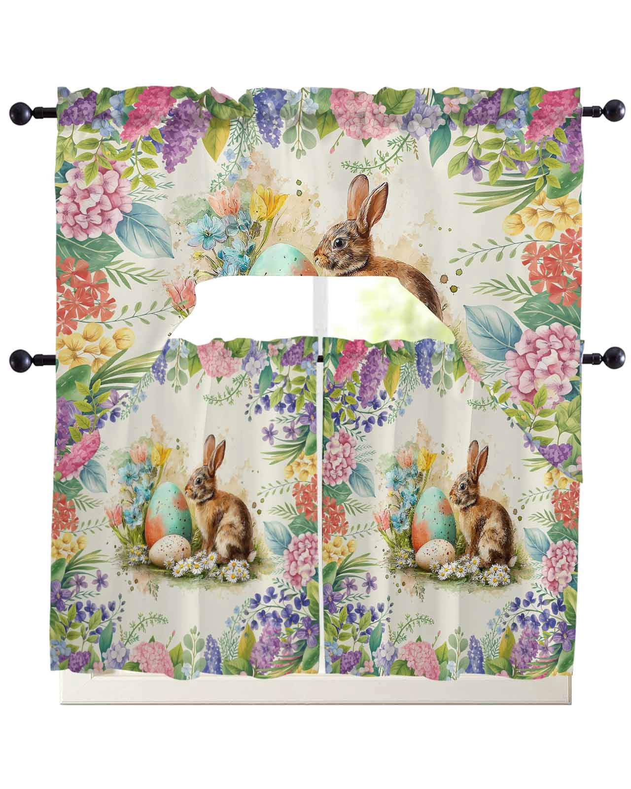 Easter Bunny Swag Curtains for Living Room/Bedroom Windows, Spring ...